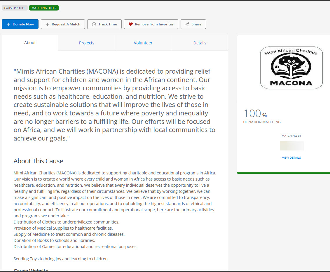 Your Benevity Giving Portal - Mimi African Charities (MACONA)